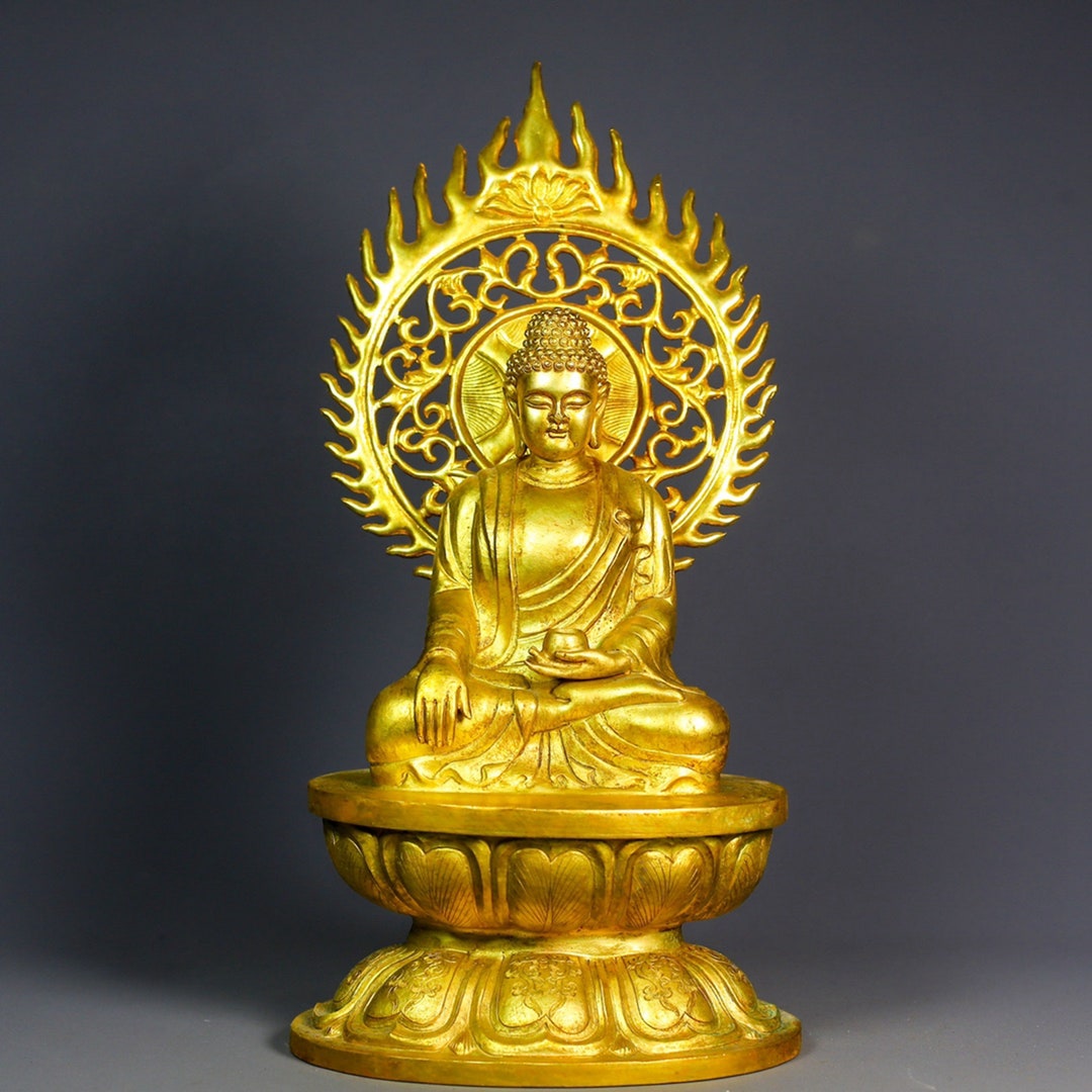 N3144 Old Chinese Gilt Gold Bronze Buddha Statue - Etsy
