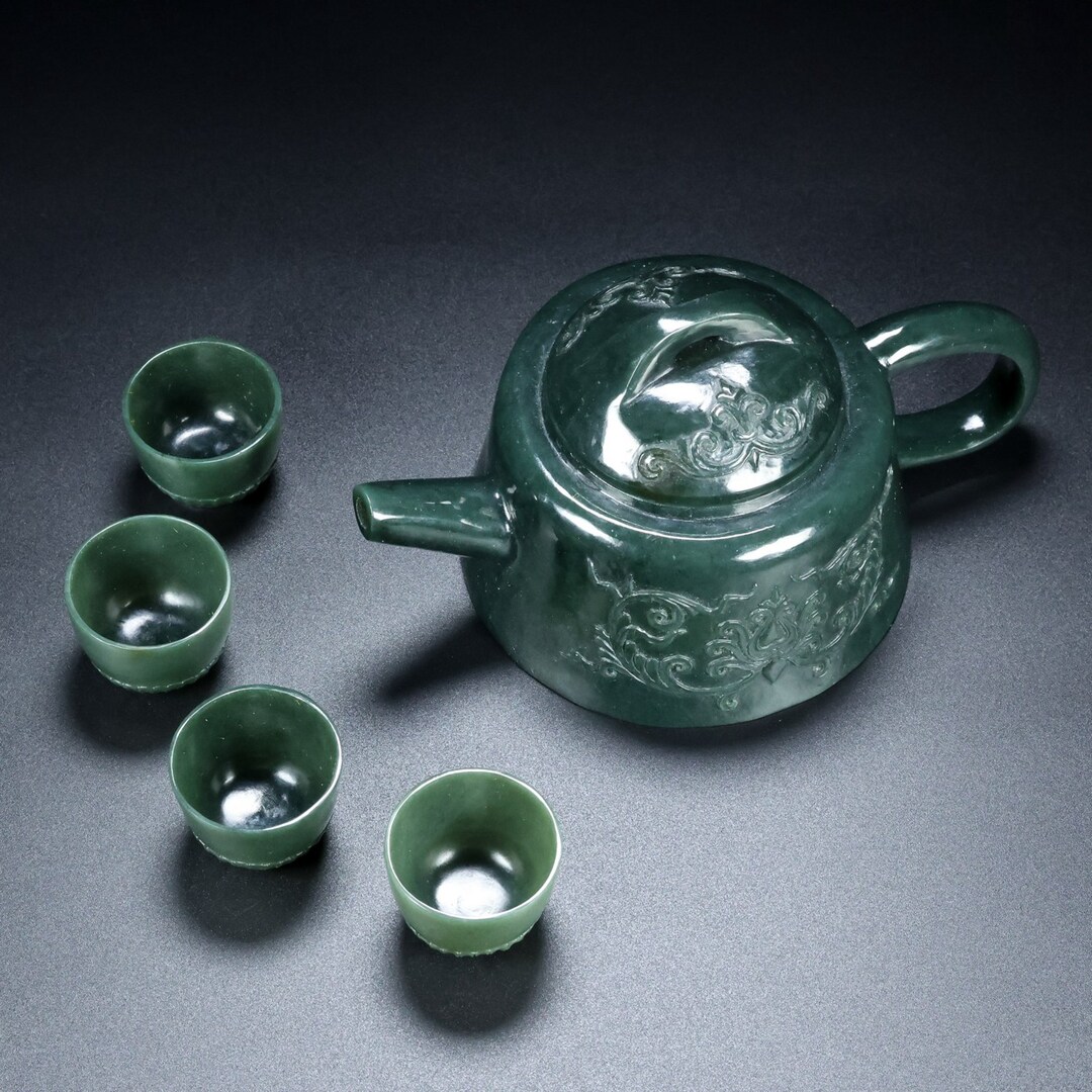 E8001 A Set Chinese Deep Green Hetian Jade Teapot & Cups - Etsy