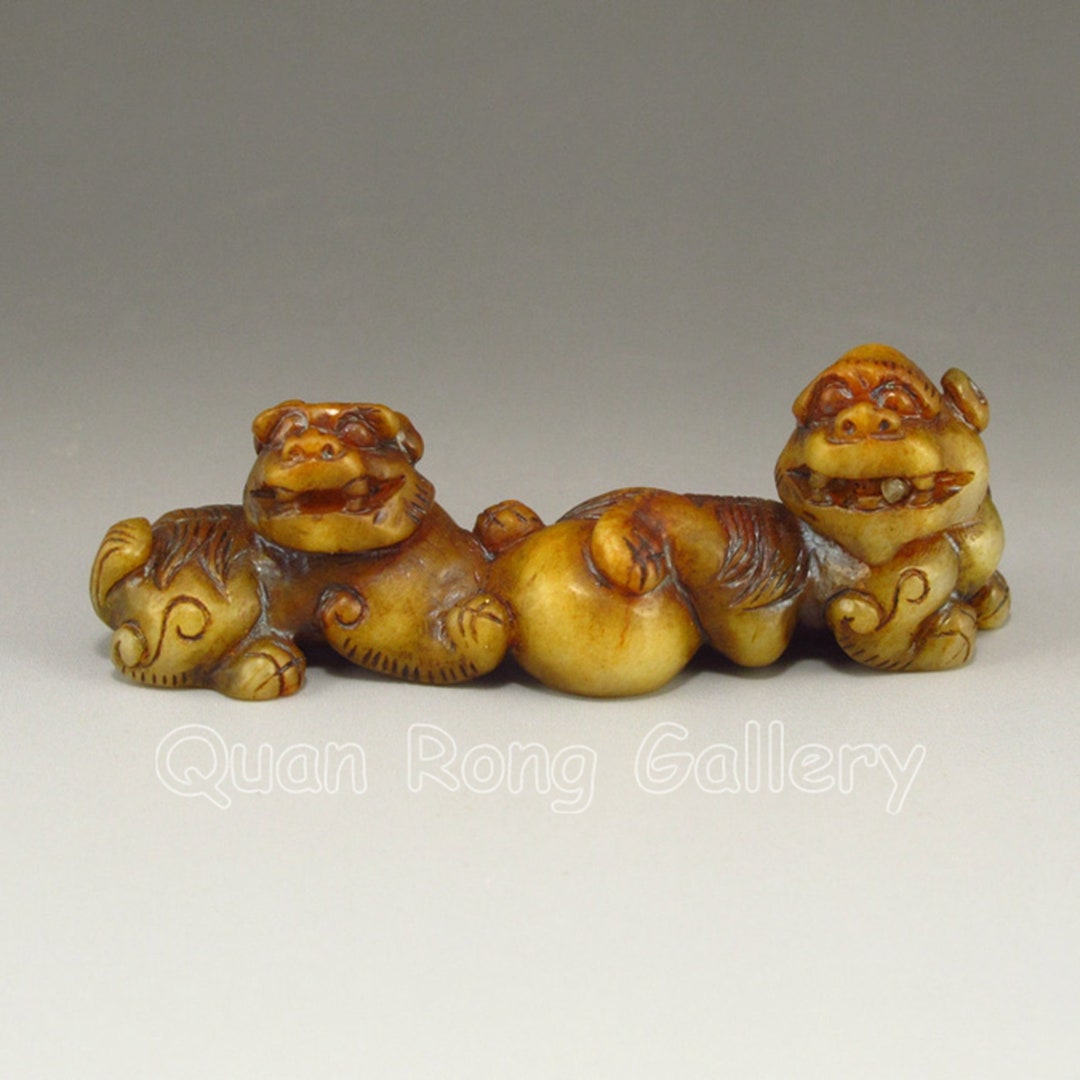 A6478 Vintage Chinese Jade Statue Two Fortune Beasts - Etsy