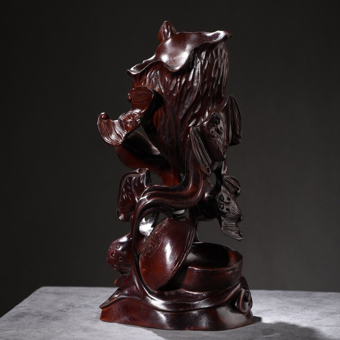 E1615 Chinese Boxwood Wood Carved Bat & Lotus Leaf Statue - Etsy