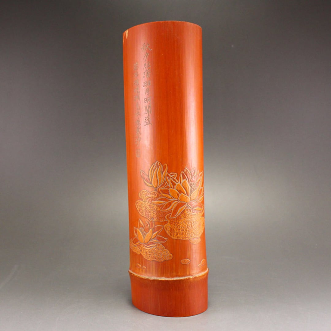 F0379 Vintage Chinese Bamboo Low Relief Lotus Flower Desgin Paperweight ...