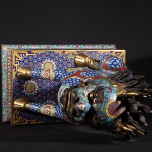 N6217 Vintage Chinese Gilt Gold Bronze Cloisonne Fortune Kylin Statue ...
