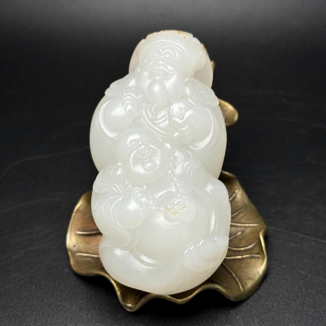 N6090 Chinese Natural White Hetian Jade Carved Fortune Taoism Deity ...