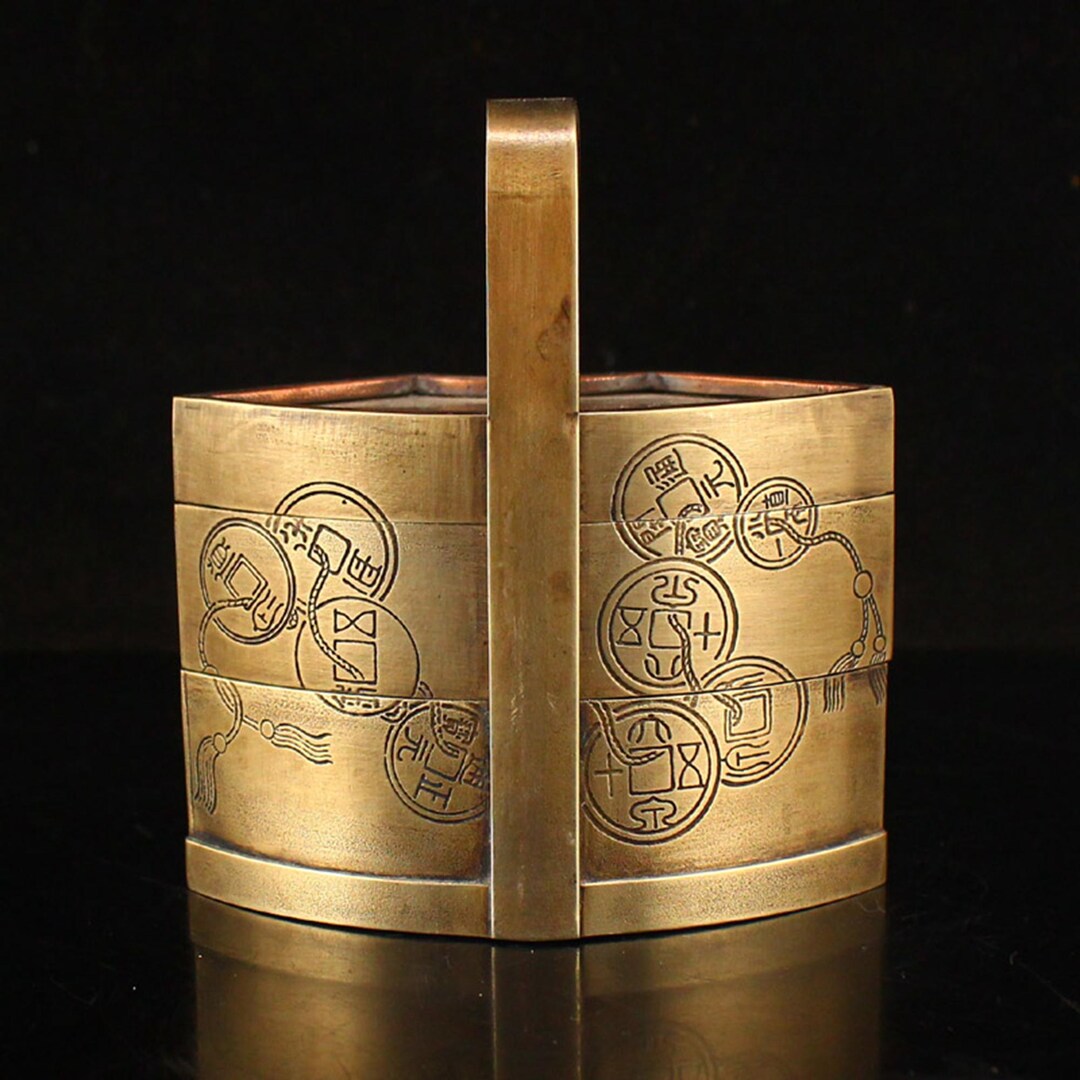 N5442 Chinese White Copper Coin Design Double Layers Handle Ink Box - Etsy