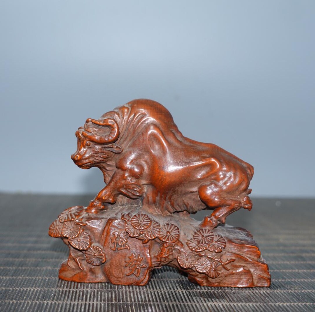 N6030 Vintage Chinese Boxwood Wood Carved Ox Statue - Etsy