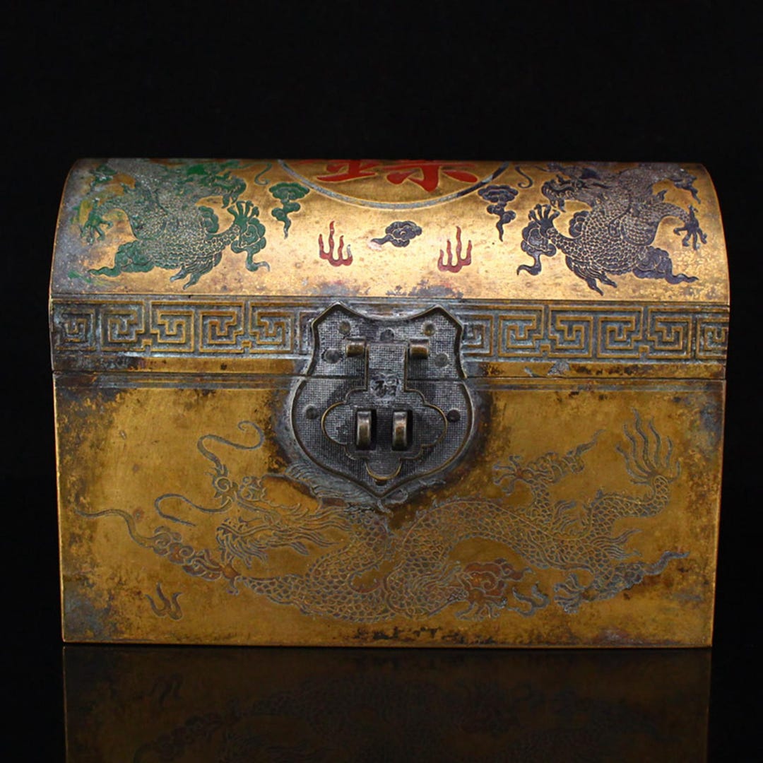 N4591 Vintage Chinese Brass Double Dragon Design Jewellery Box - Etsy