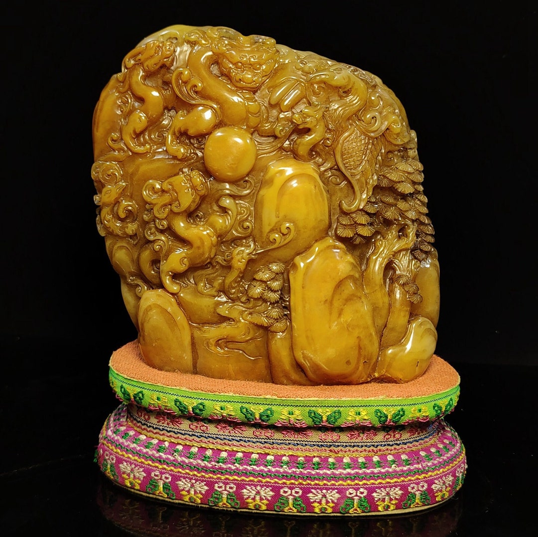 E4121 Vintage Chinese Tianhuang Stone Low Relief Dragon - Etsy