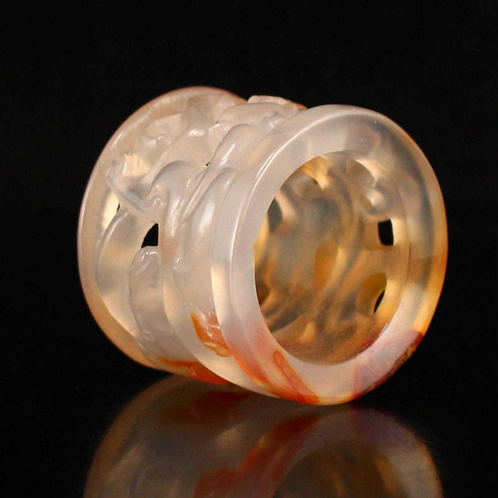 N3489 Openwork Vintage Chinese Agate Chi Dragon Thumb Ring | Etsy