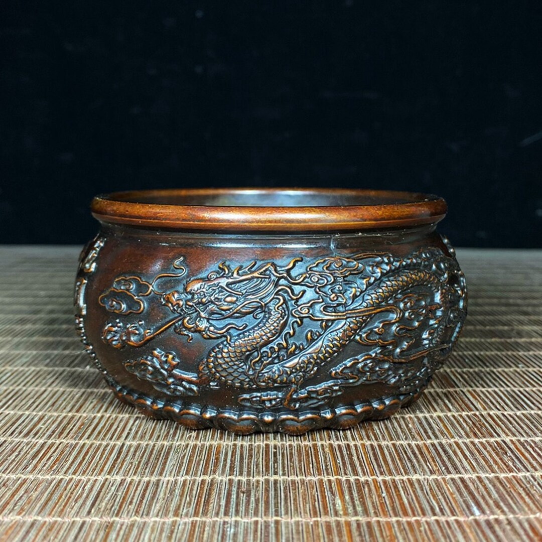 E7026 Vintage Chinese Copper Low Relief Dragon Phoenix Design Pot - Etsy