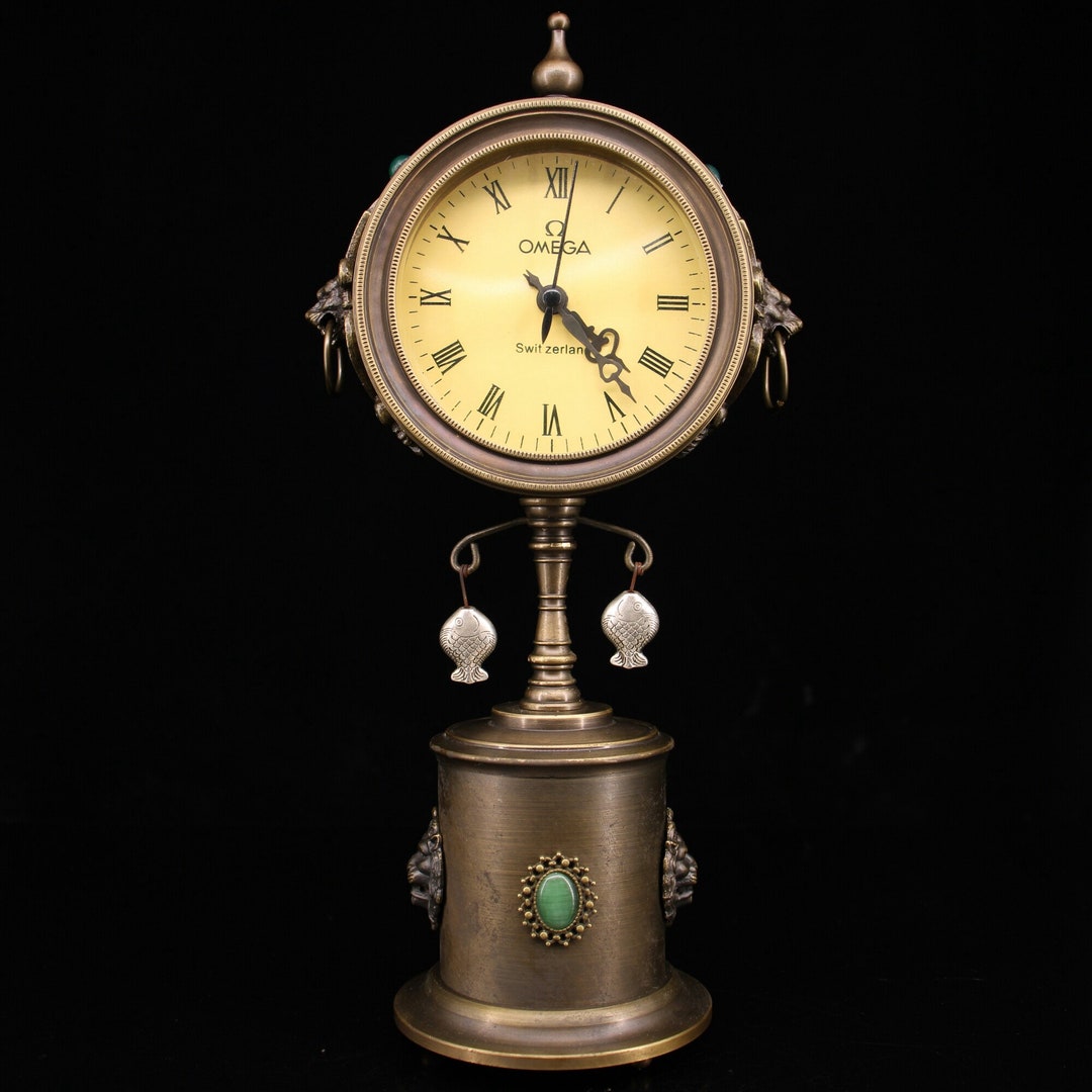 E4179 Vintage Brass Inlay Gem Double Fish Mechanical Clock - Etsy
