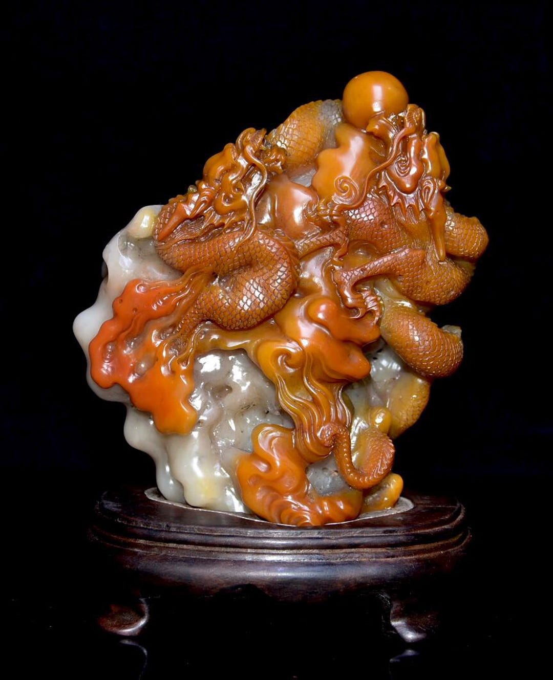 N8027 Vintage Chinese Shoushan Stone Carved Double Dragon Statue - Etsy