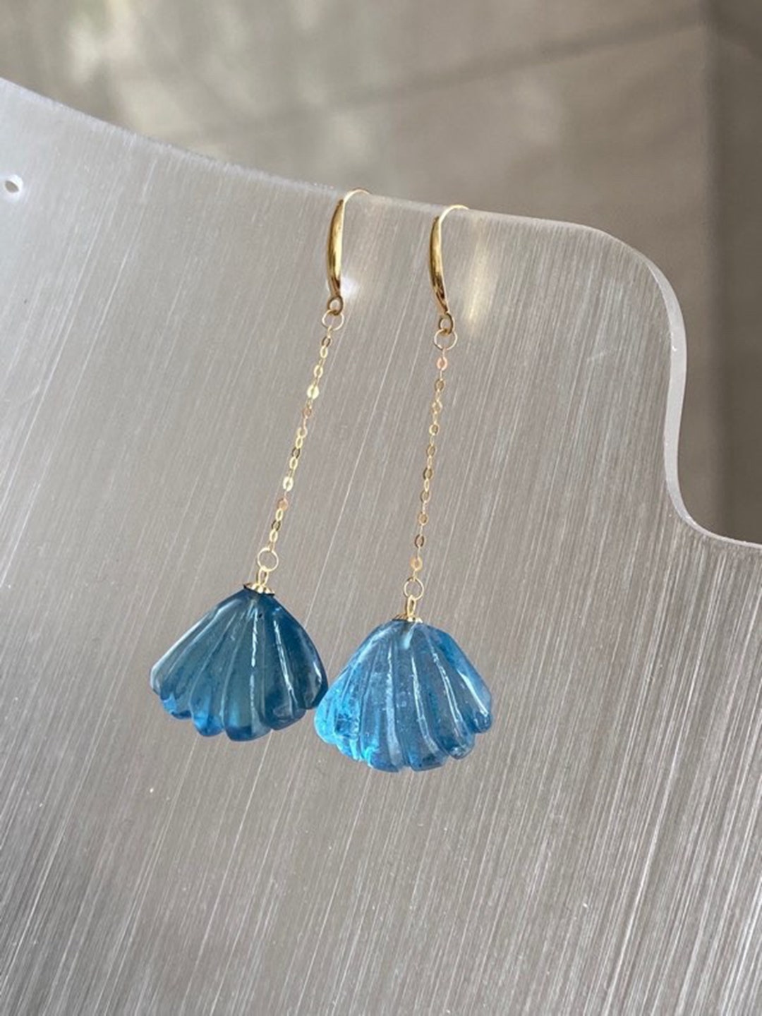 N3127 A Pair Beautiful 18K Gold Inlay Natural Aquamarine Conch Earrings ...