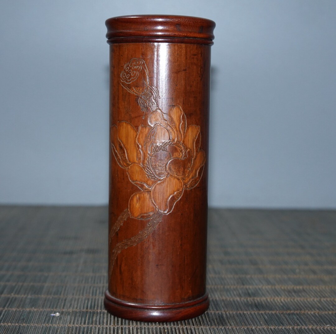 N0025 Vintage Chinese Bamboo Lotus Flower Design Tea Caddy - Etsy