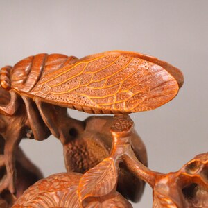 N5214 Chinese Boxwood Wood Persimmon & Peanut W Cicada Statue - Etsy