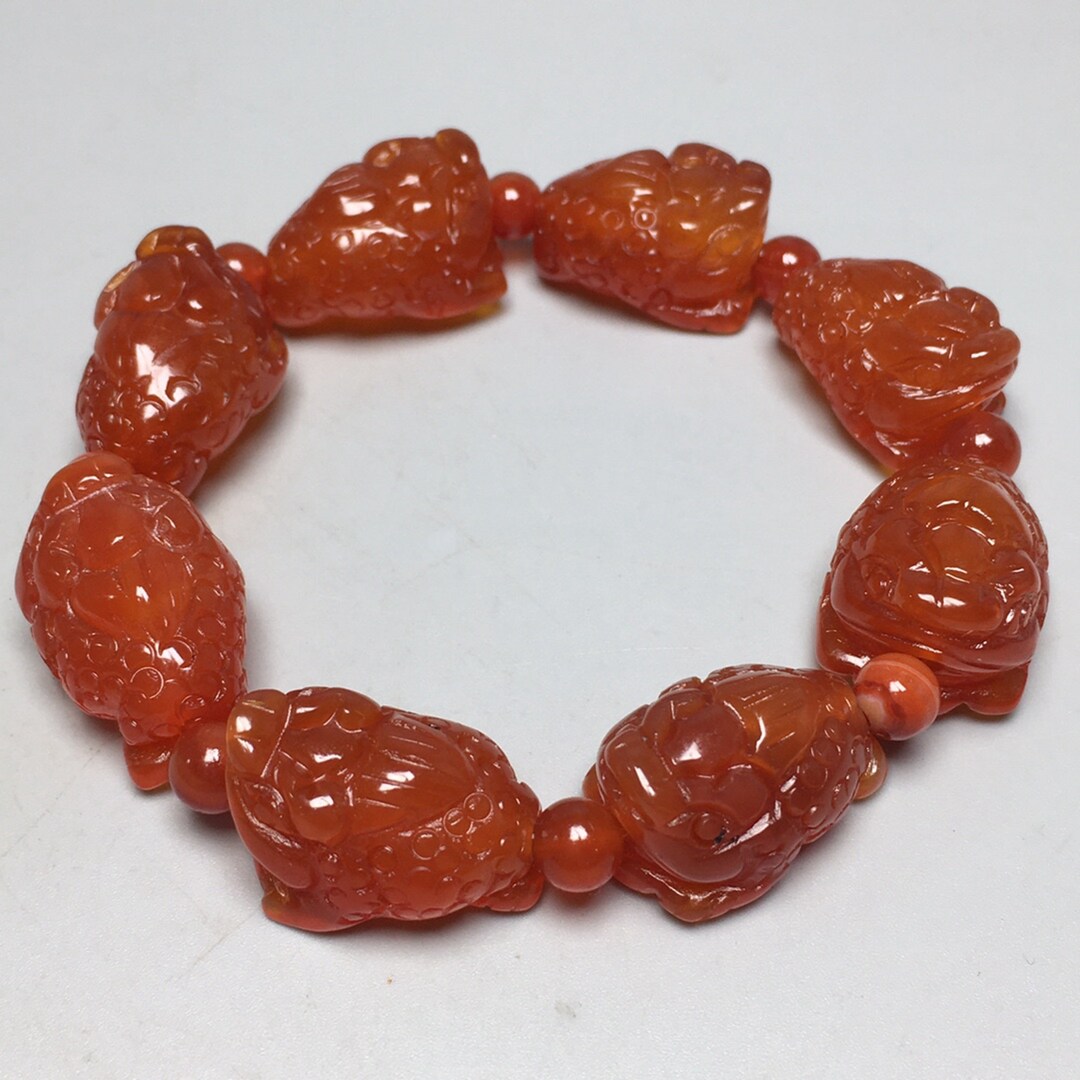 N3018 Chinese Natural Agate Carved Fortune Toad Beads Bracelet - Etsy
