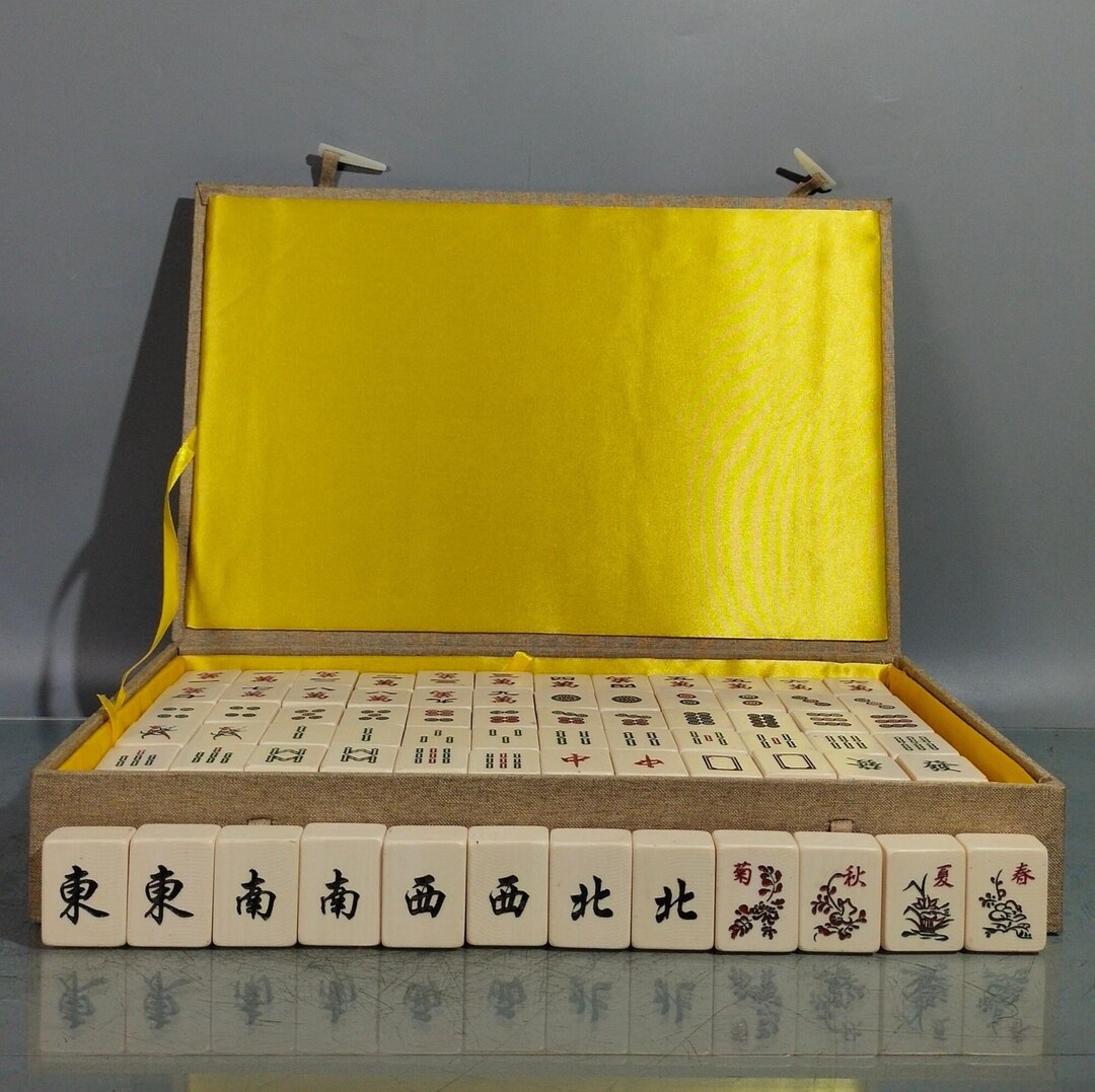 A6864 A Set Chinese Bone Carved Mahjong W Box - Etsy