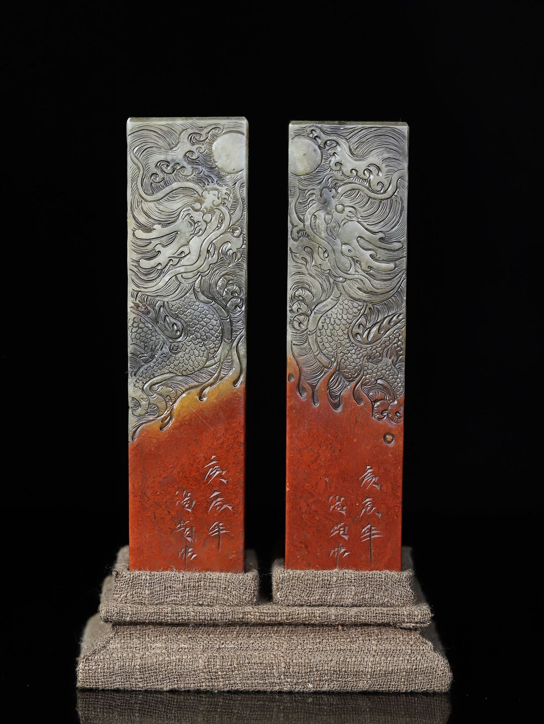 E4844 A Pair Vintage Chinese Shoushan Stone Low Relief Double - Etsy