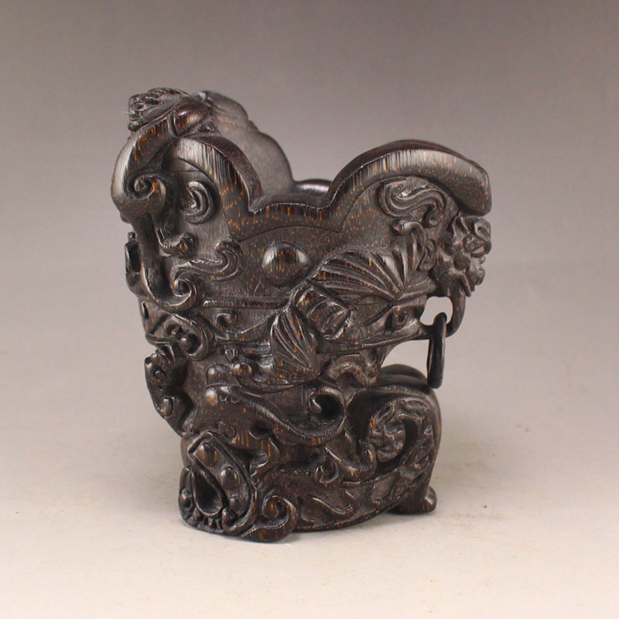 N8607 Vintage Ox Horn Carved Skull Head Statue Art & Collectibles ...