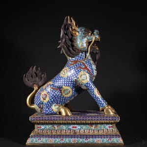 N6217 Vintage Chinese Gilt Gold Bronze Cloisonne Fortune Kylin Statue ...