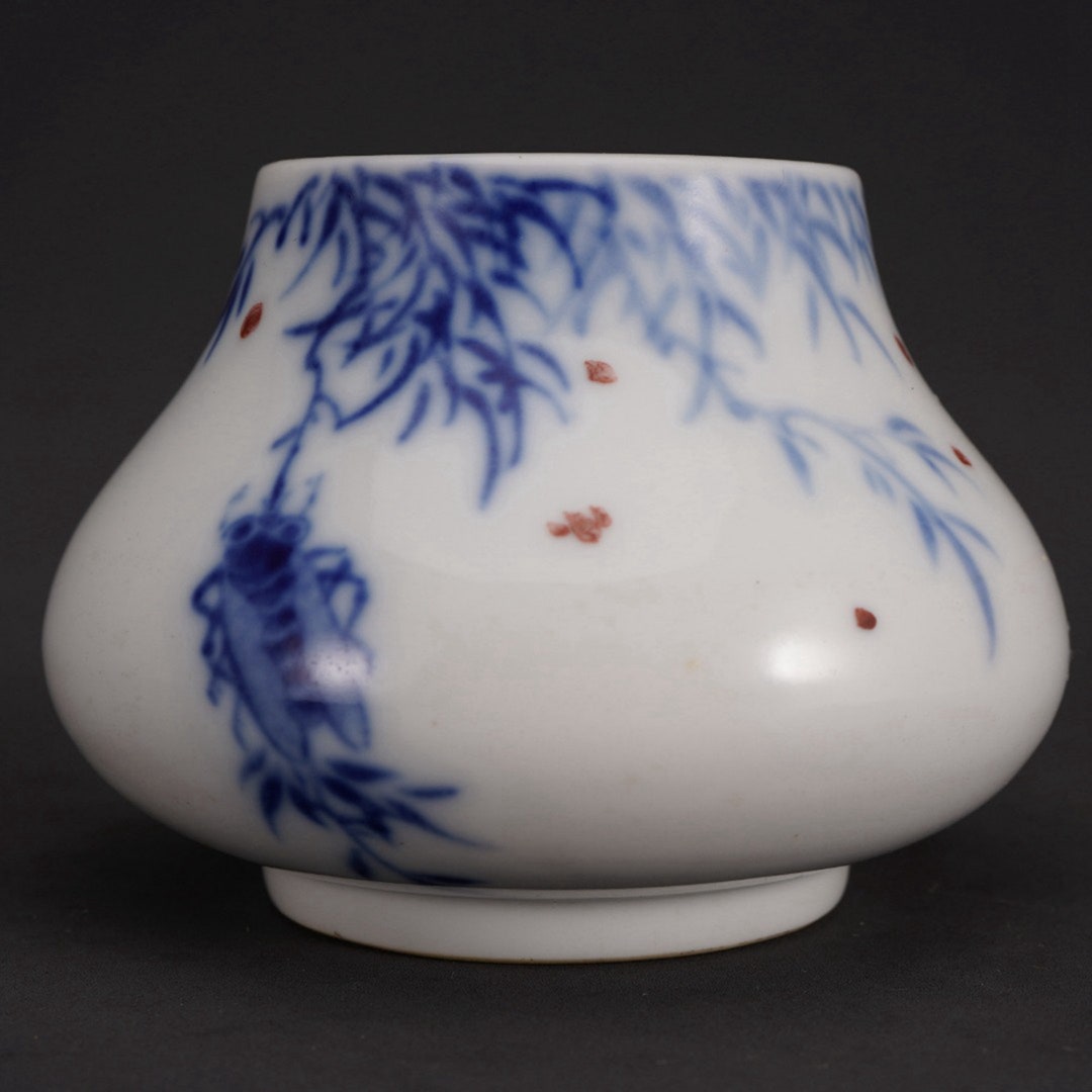 N3329 Chinese Underglaze Red & Blue and White Porcelain Bamboo,cicada ...