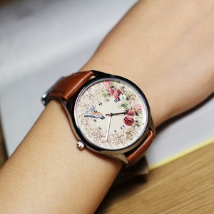 Birds and Floral,vintage Bird Watch, Wrist Watch, Women Watch, Leather ...