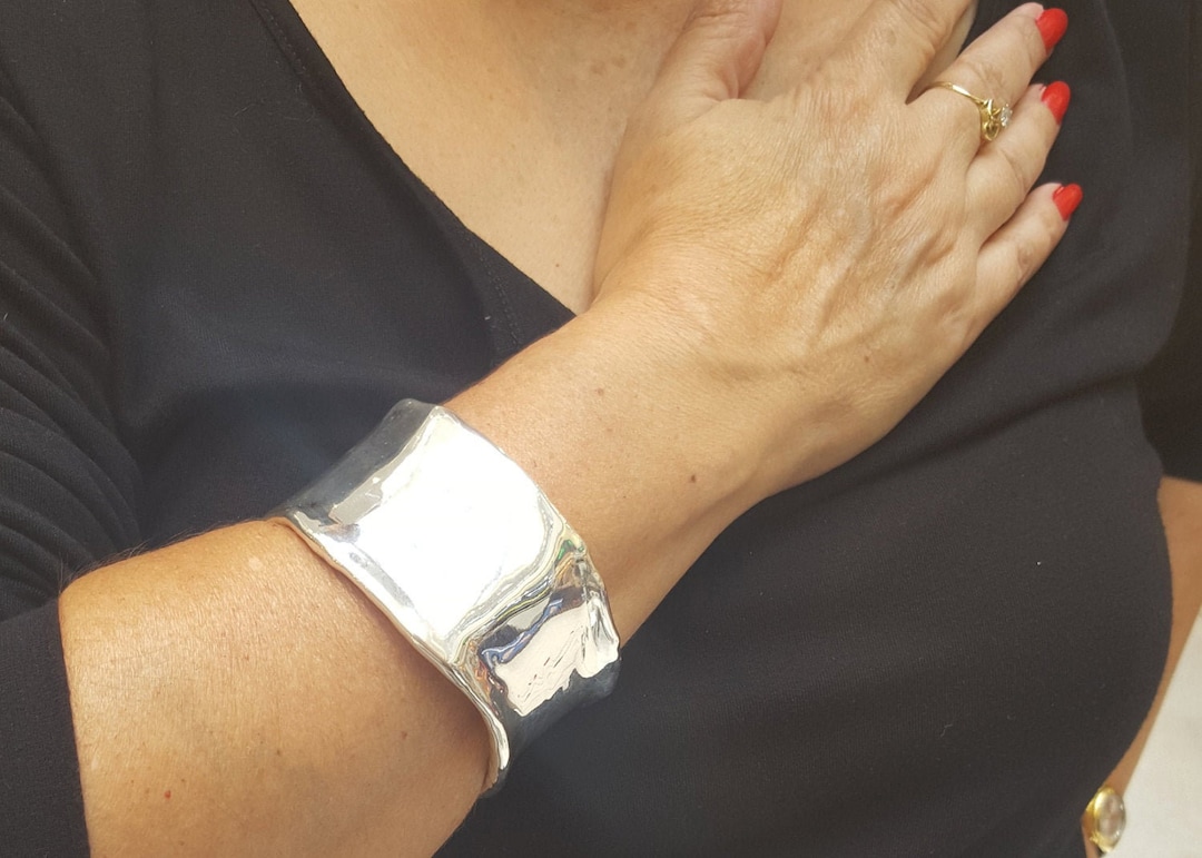 925 Wide Silver Bracelet, Chunky Sterling Silver Bangle Bracelets for ...