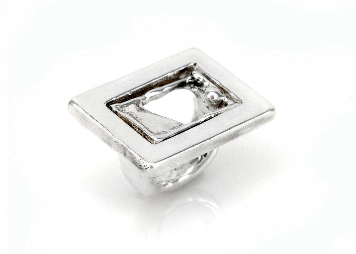 Large Square Silver Ring - Silver Statement Ring - Geometric Chunky ...