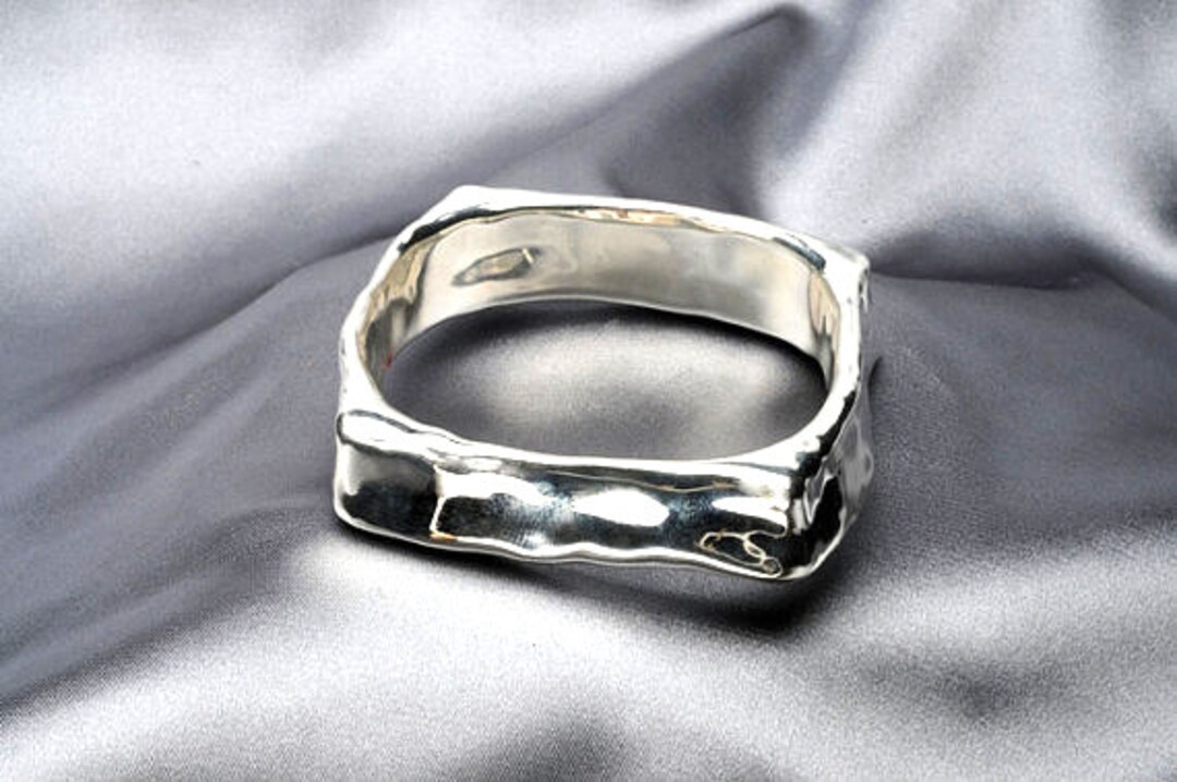 Square Silver Bangle Bracelet - Chunky Bracelet - 925 Sterling Silver ...