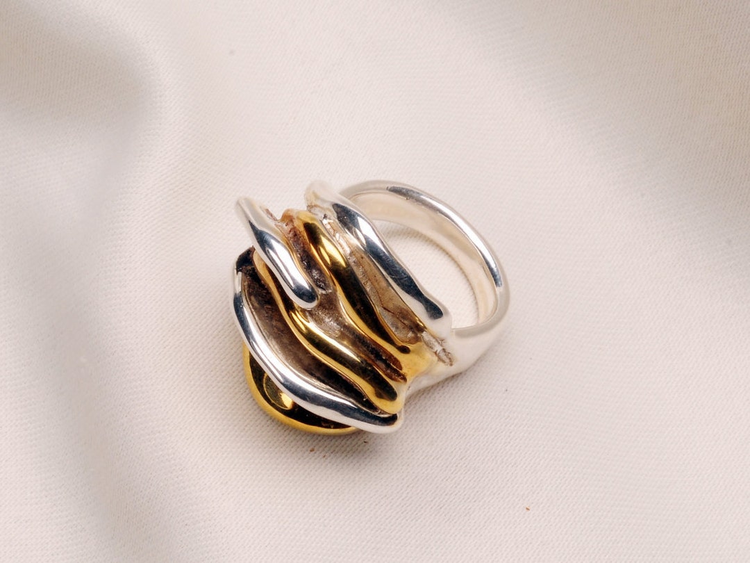 Silver and Gold Statement Rings for Women - Mixed Metal Ring - Big ...