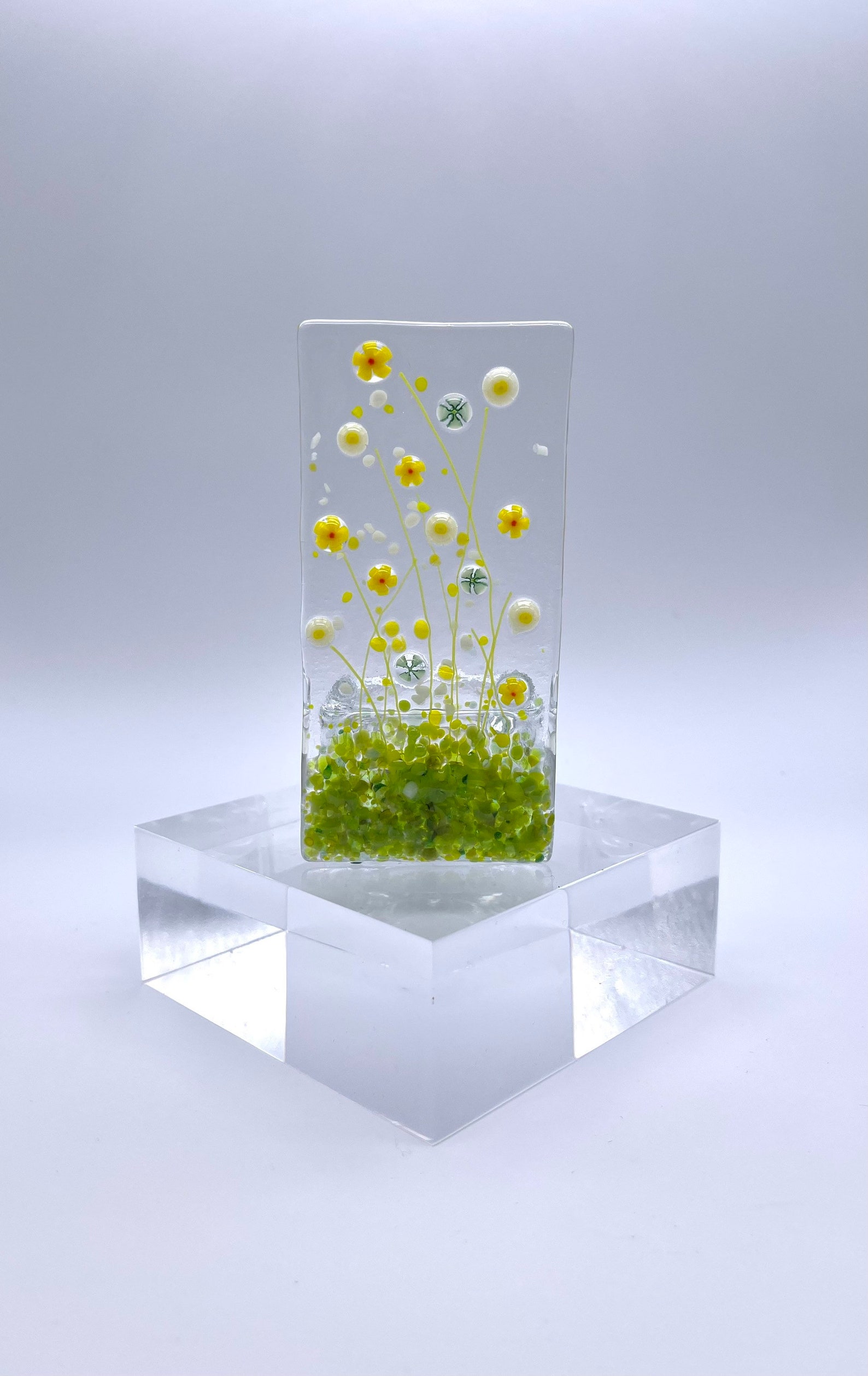 Tea Light-candle Display-yellow and White-glass Plaque-fused - Etsy