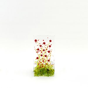 Tea Light-candle Display-poppy Red-glass Plaque-fused Glass Art-home ...