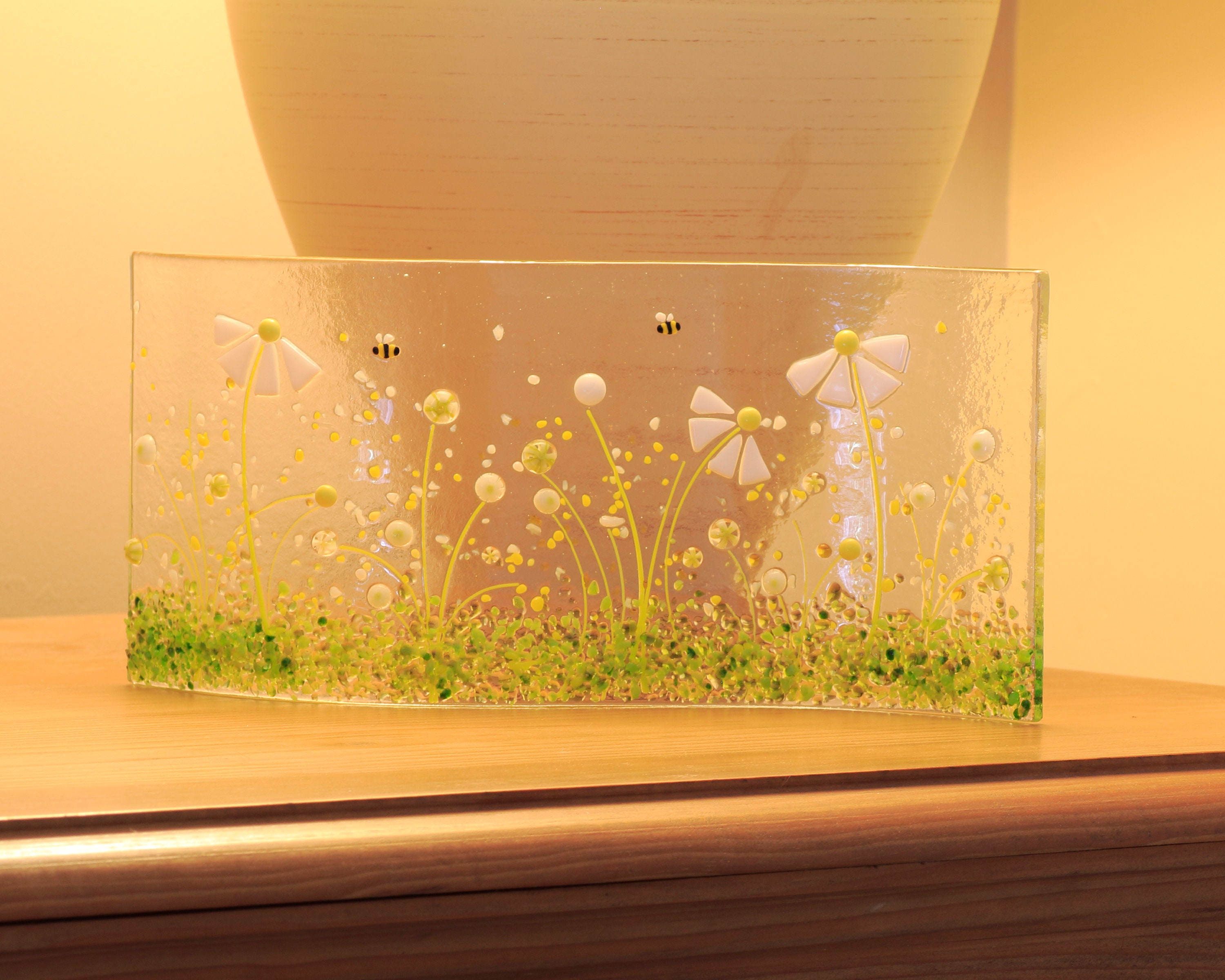 Glass Screen-fused Glass Flower Meadow Picture-yellow and White Flowers ...