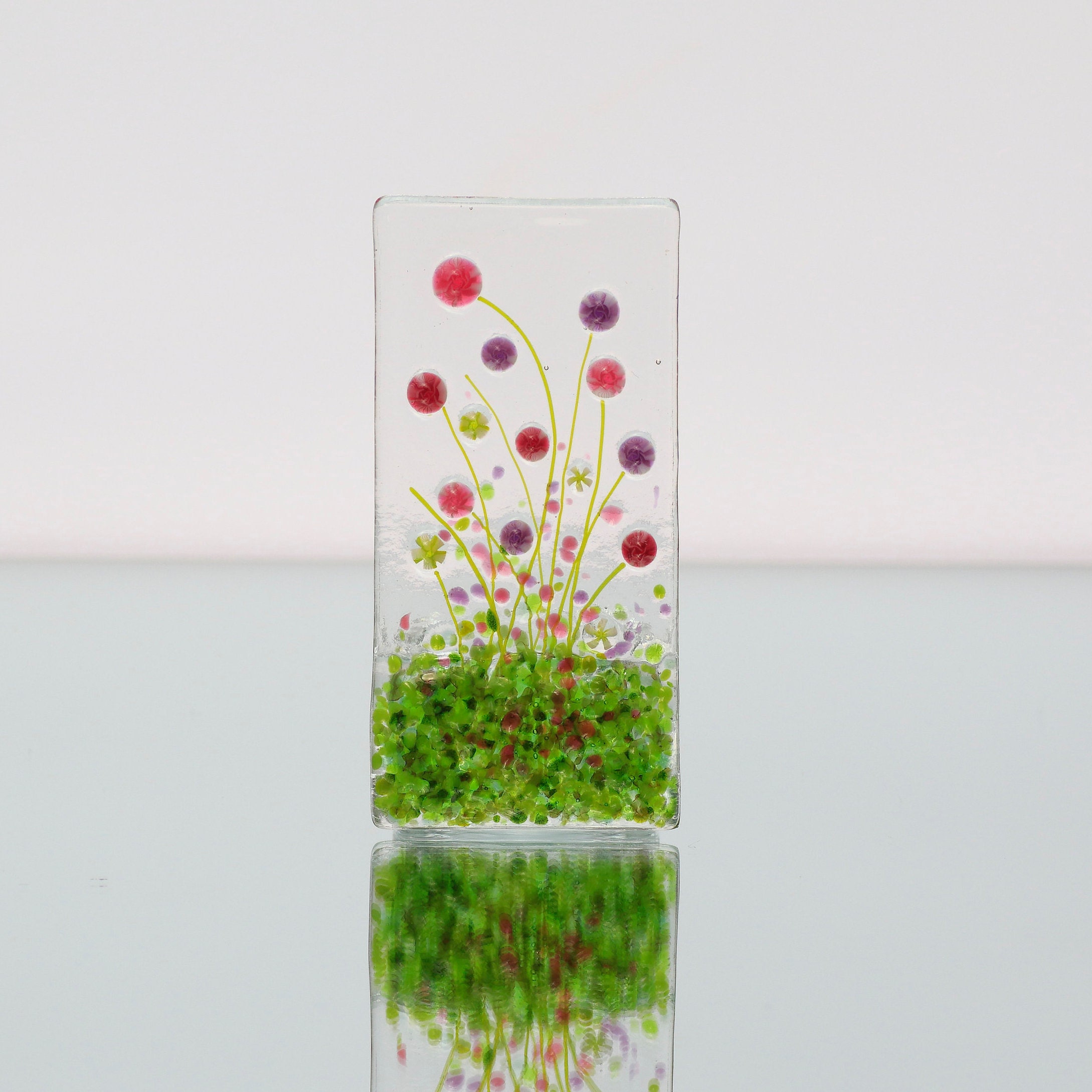 Glass Screen-Fused Glass Flower Meadow Picture-Pink and Purple | Etsy