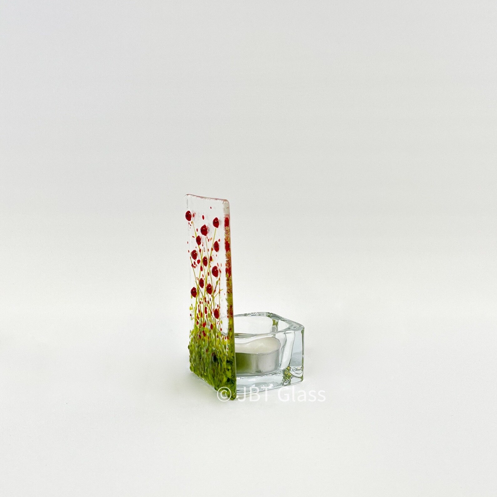 Tea Light-candle Display-poppy Red-glass Plaque-fused Glass Art-home ...