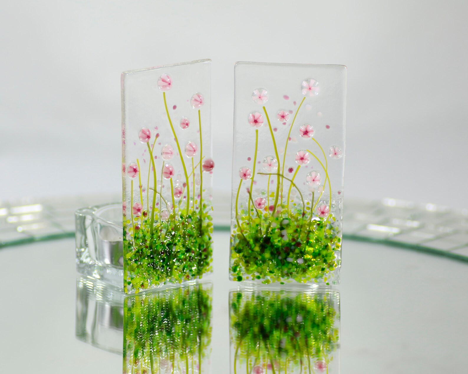 Tea Light-candle Display-shades of Pink-glass Plaque-fused | Etsy