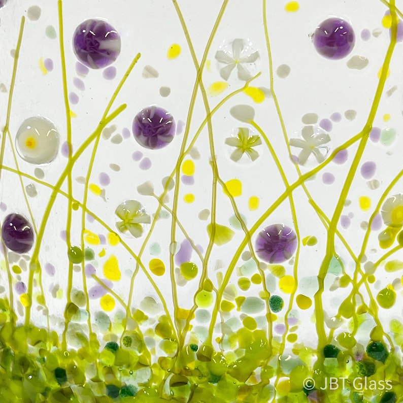 Glass Screen-fused Glass Flower Meadow Picture-purple and Cream Flowers ...