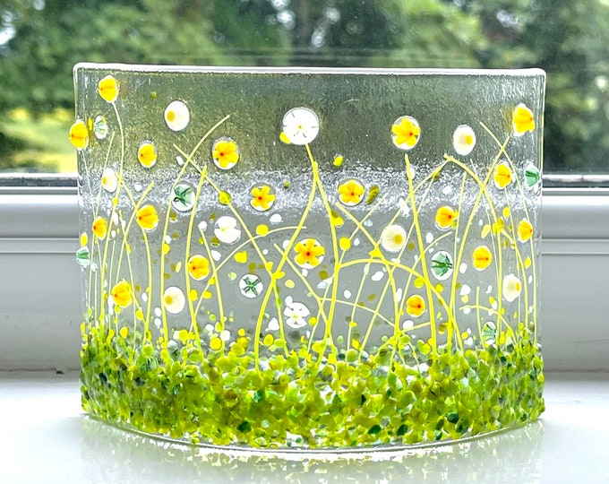 Glass Screen-fused Glass Flower Meadow Picture-yellow and White Flowers ...