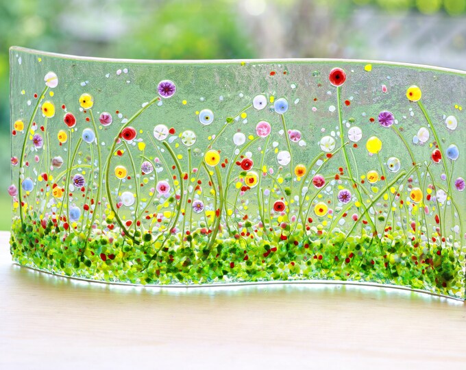 Glass Screen-fused Glass Wave-rainbow-multi Coloured-glass Plaque-fused ...