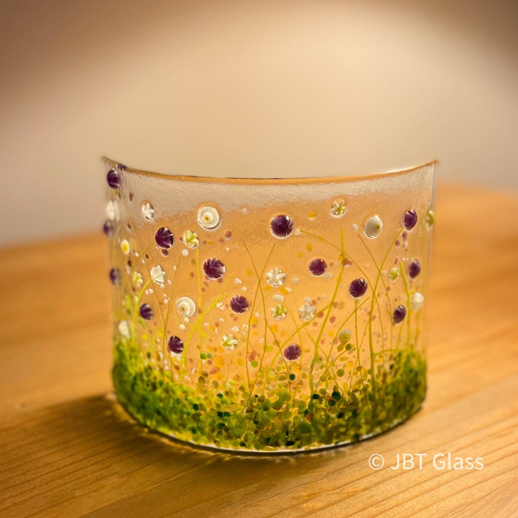 Glass Screen-fused Glass Flower Meadow Picture-purple and Cream Flowers ...