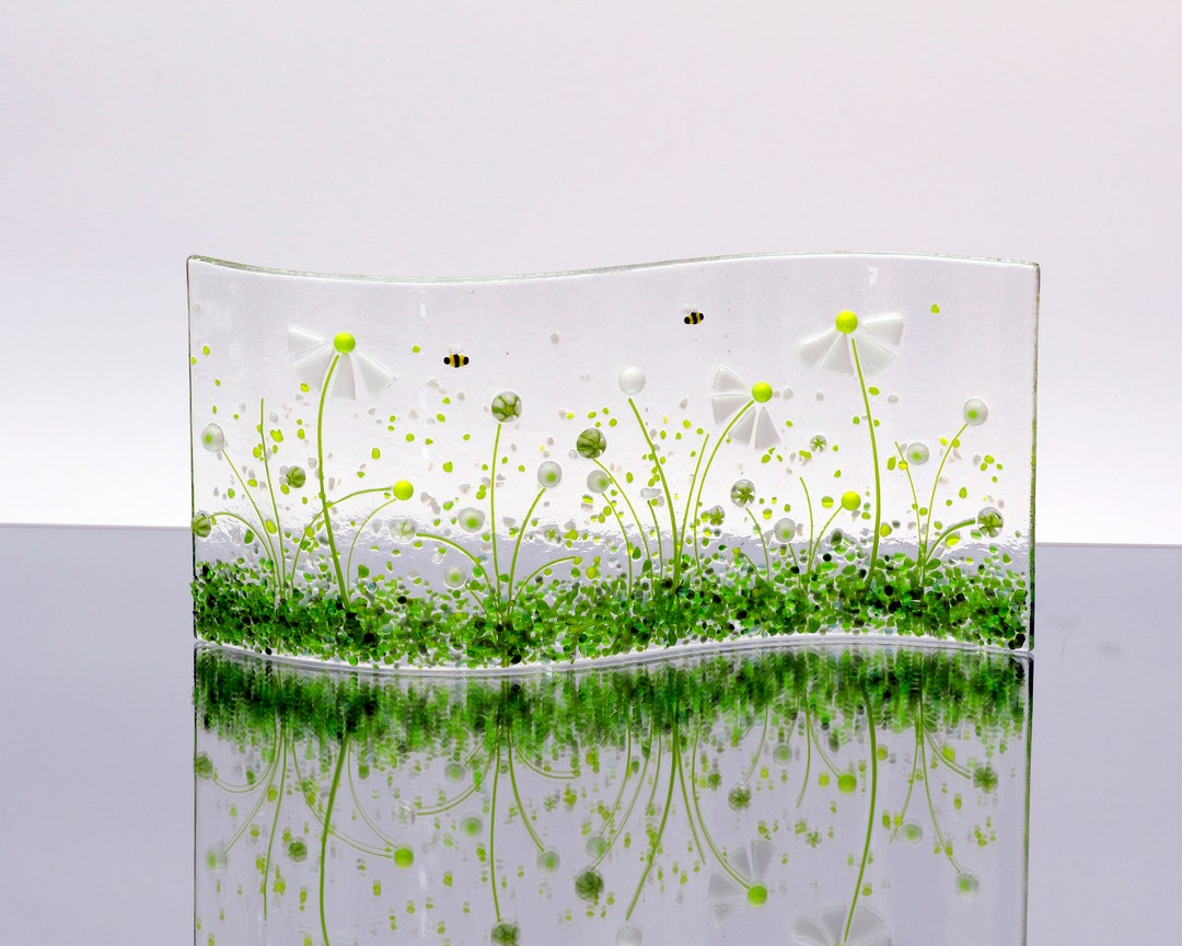 Glass Screen-fused Glass Flower Meadow Picture-yellow and White Flowers ...