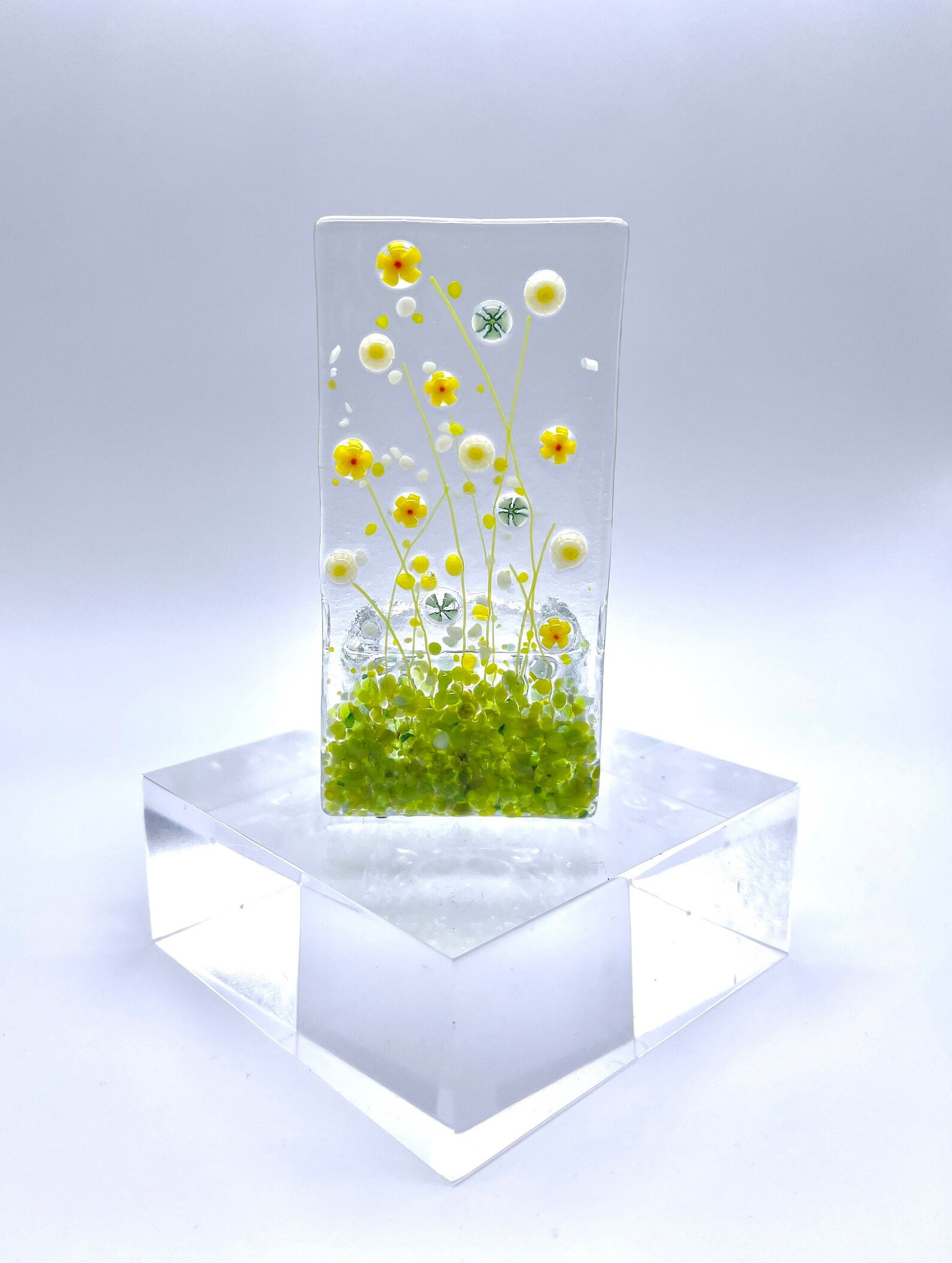 Tea Light-candle Display-yellow and White-glass Plaque-fused - Etsy