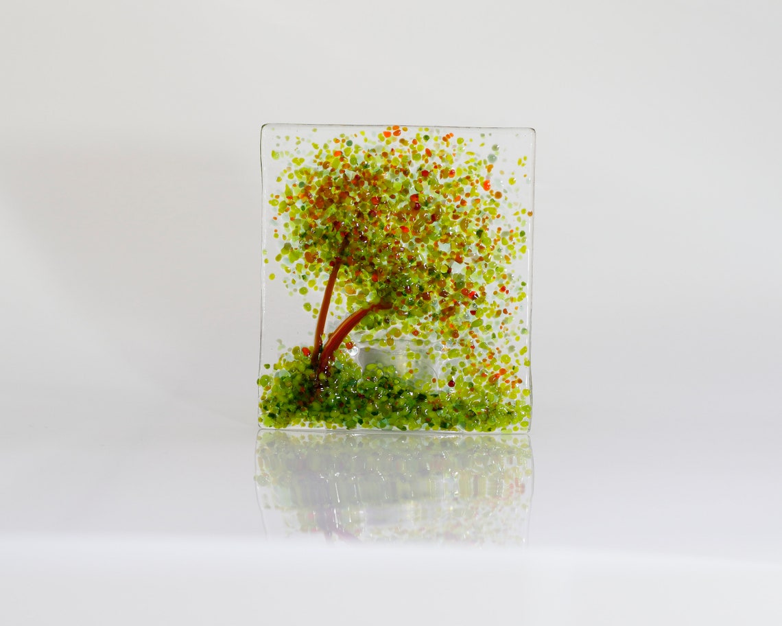 Tea Light-candle Display-autumn Tree-glass Plaque-fused Glass | Etsy