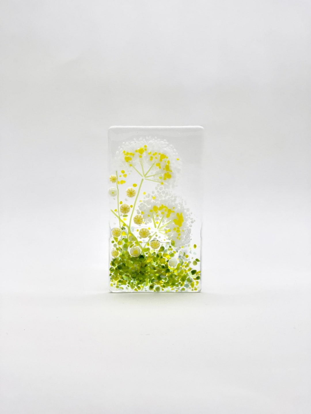 Teelicht-Kerzen-Display-Weiße Dill Blume-Glas Plaque-Fused Glass Art ...
