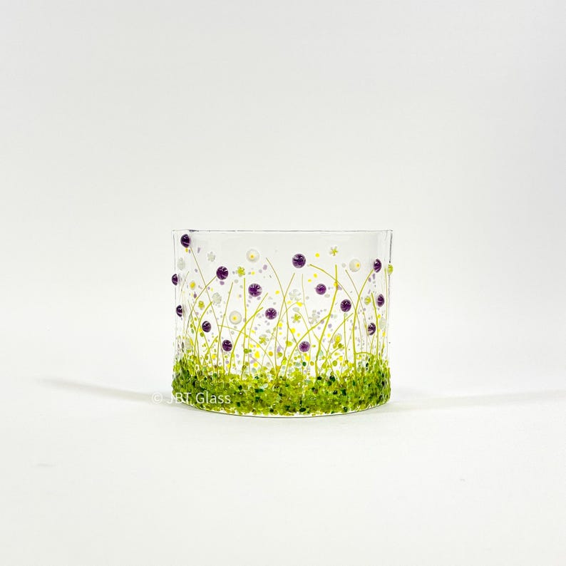 Glass Screen-fused Glass Flower Meadow Picture-purple and Cream Flowers ...