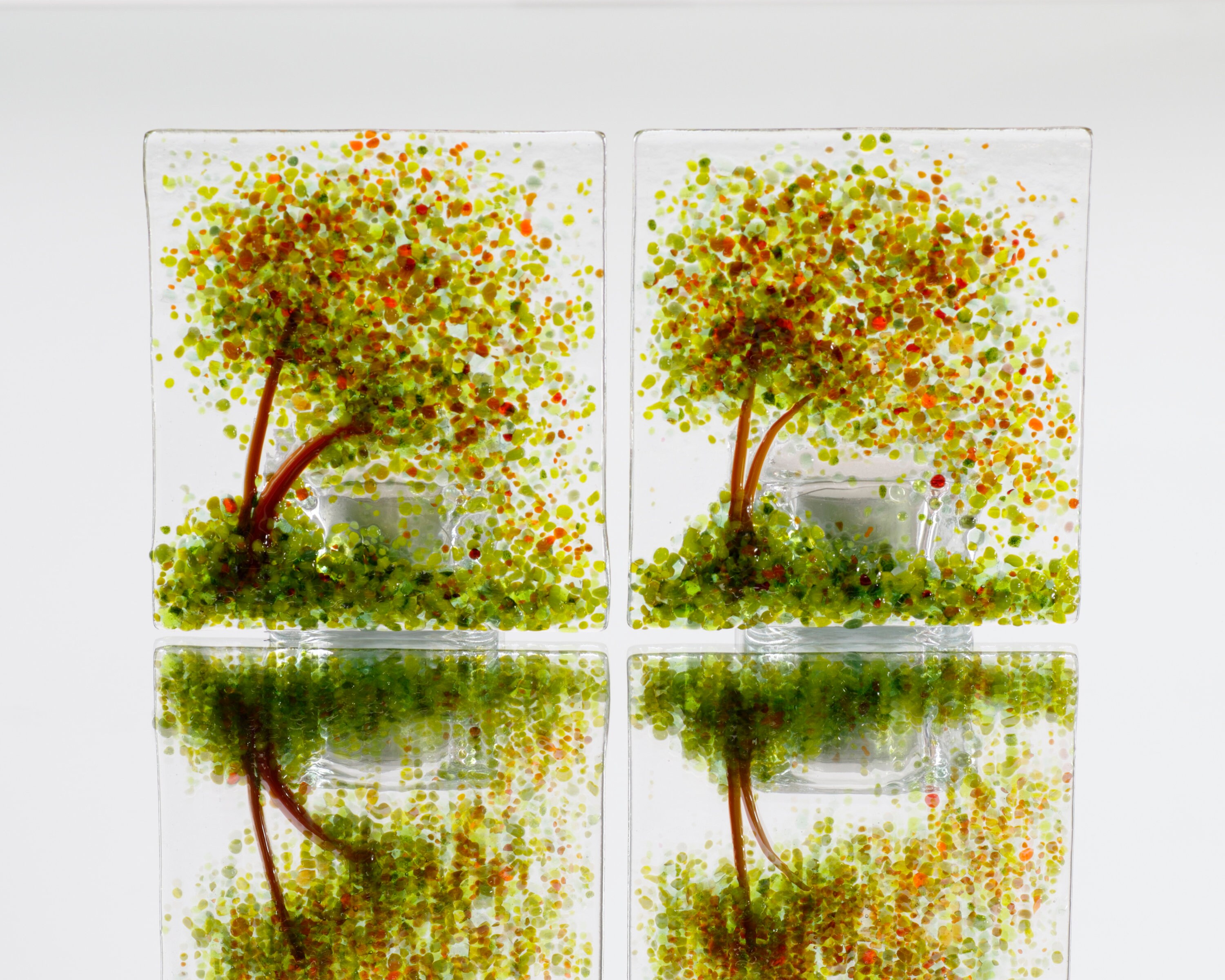 Tea Light-candle Display-autumn Tree-glass Plaque-fused Glass Art-home ...
