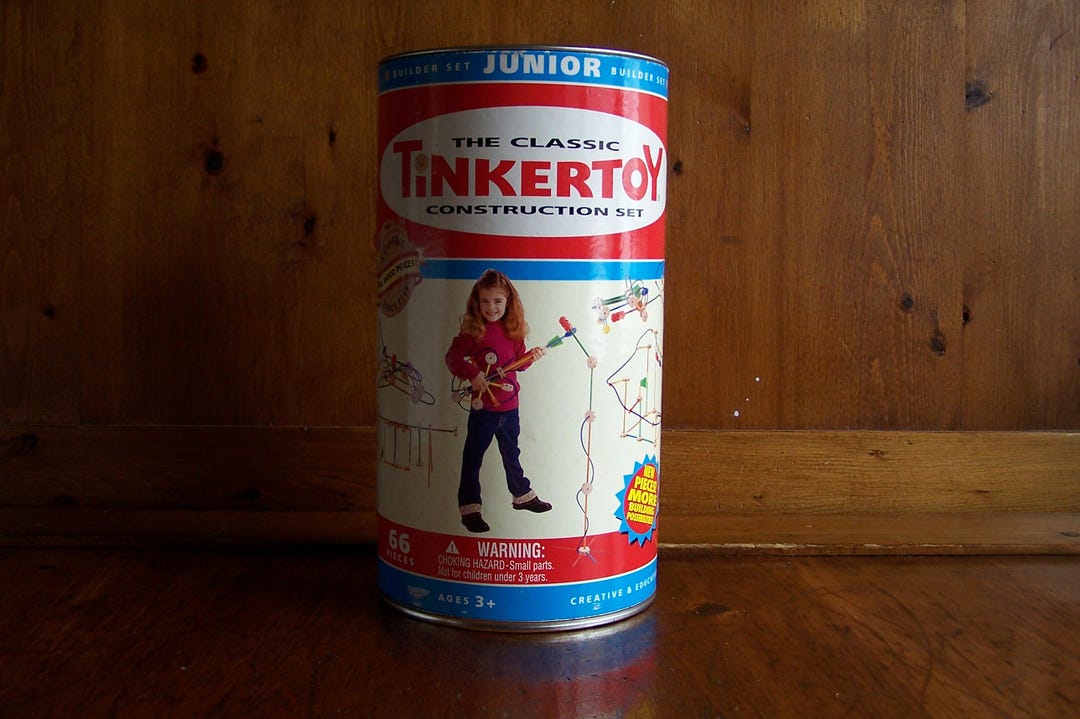 Classic Tinkertoy Junior Wooden Builder Construction Set 66 Wooden Pieces With Original Can - Etsy