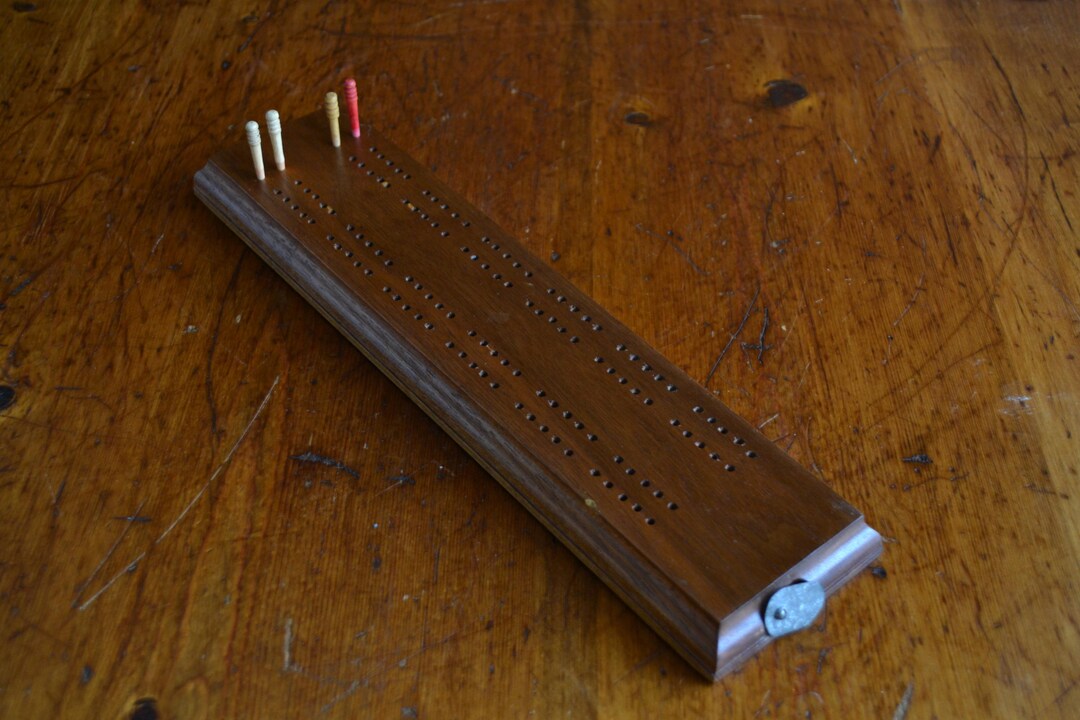Vintage Solid Wood Cribbage Board With Wood Pegs & New Cards - Etsy
