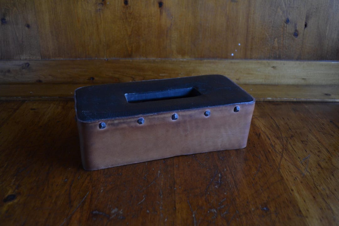 Vintage Raw Cowhide & Wood Facial Tissue Paper Box Holder Rectangular ...