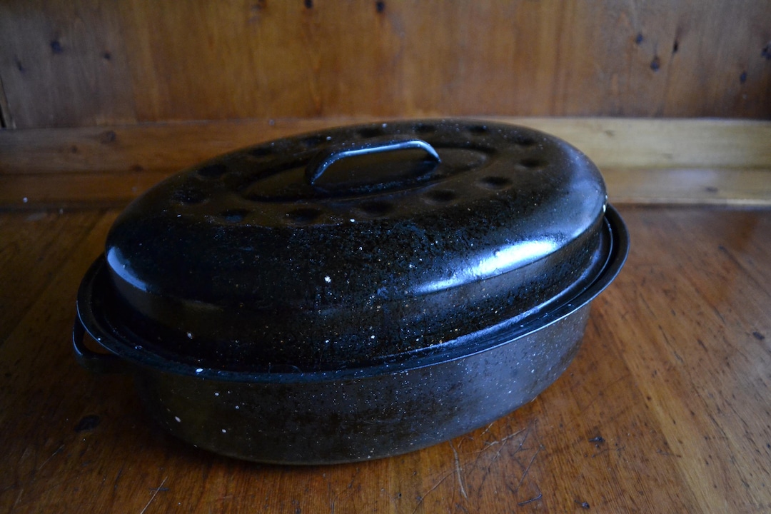Vintage 13 Granite-ware Small Roasting Pan With Lid Enamelware - Etsy