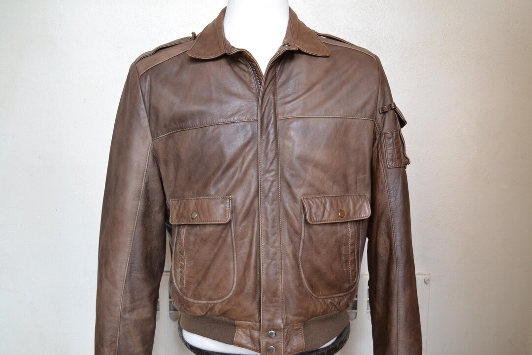 Vintage Thunderwear Leather Bomber Flight Jacket Men's Size 42 in ...